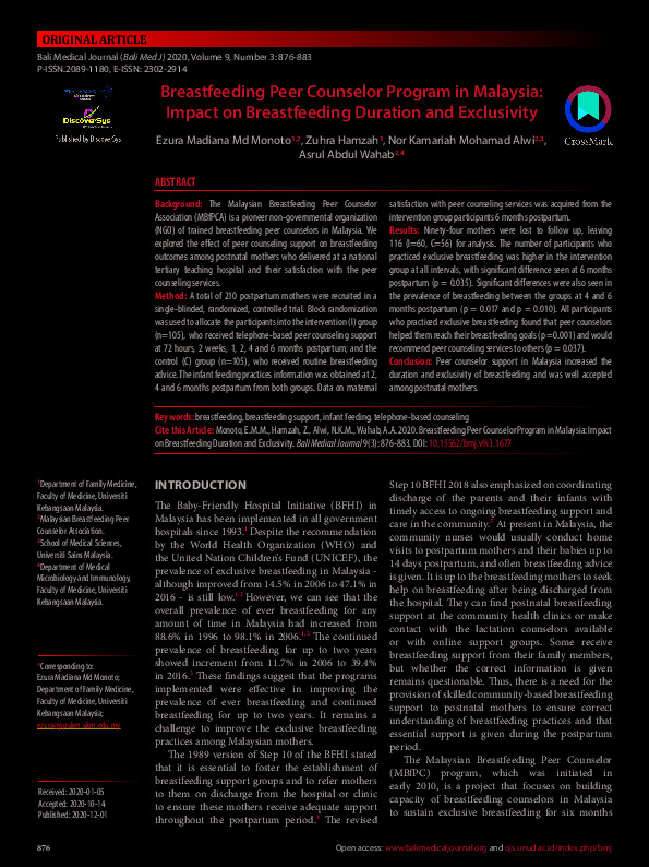 Breastfeeding Peer Counselor Program In Malaysia Impact On